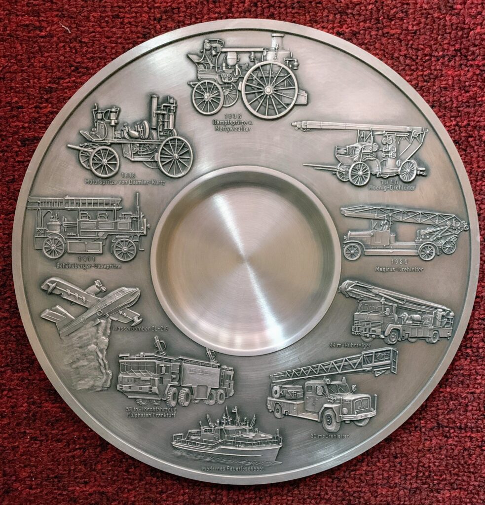 Pewter Presentation Plate - Fire Apparatus History - The Fire Bell