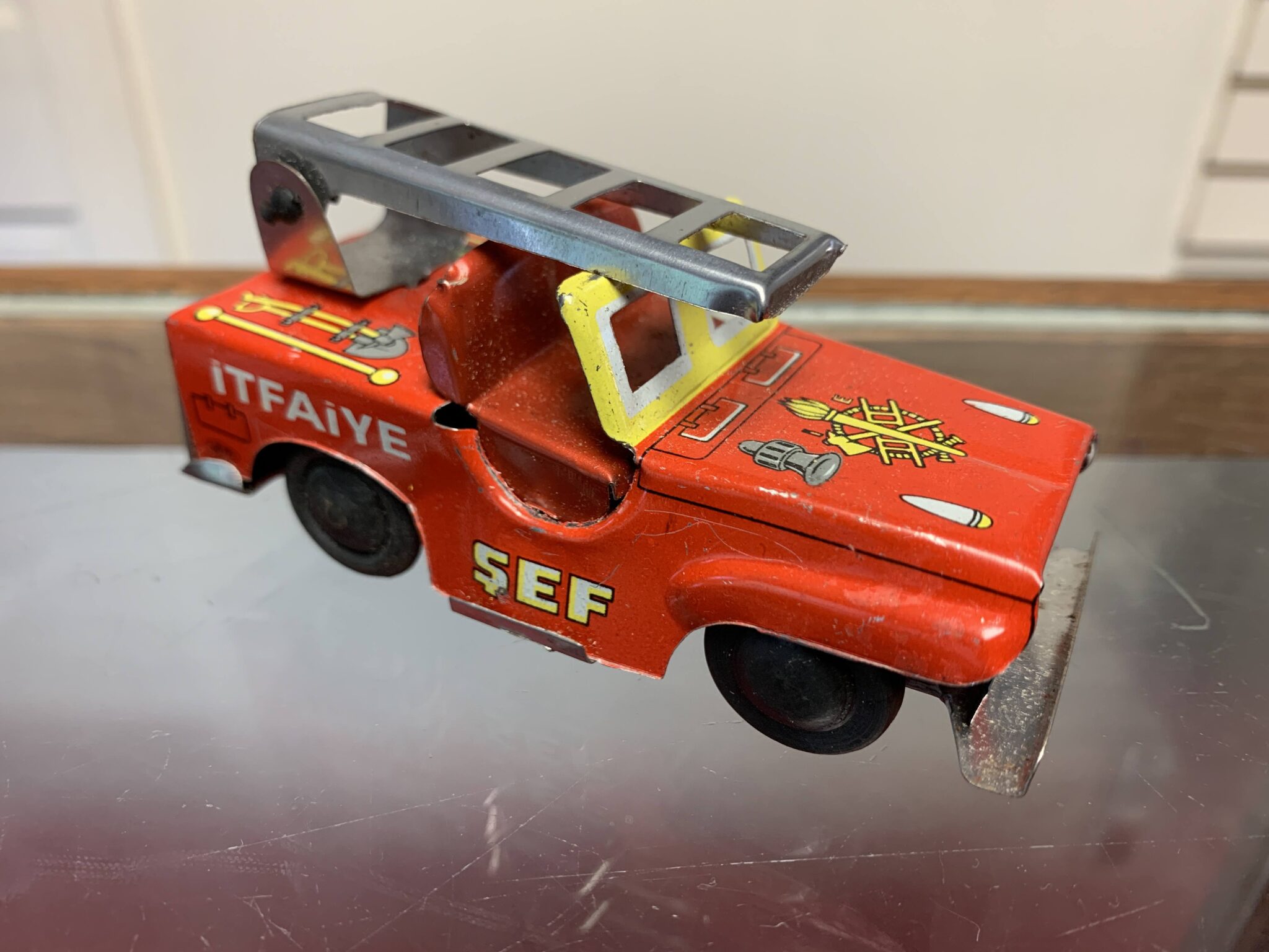 Vintage Tin Toy Fire Department Jeep - The Fire Bell