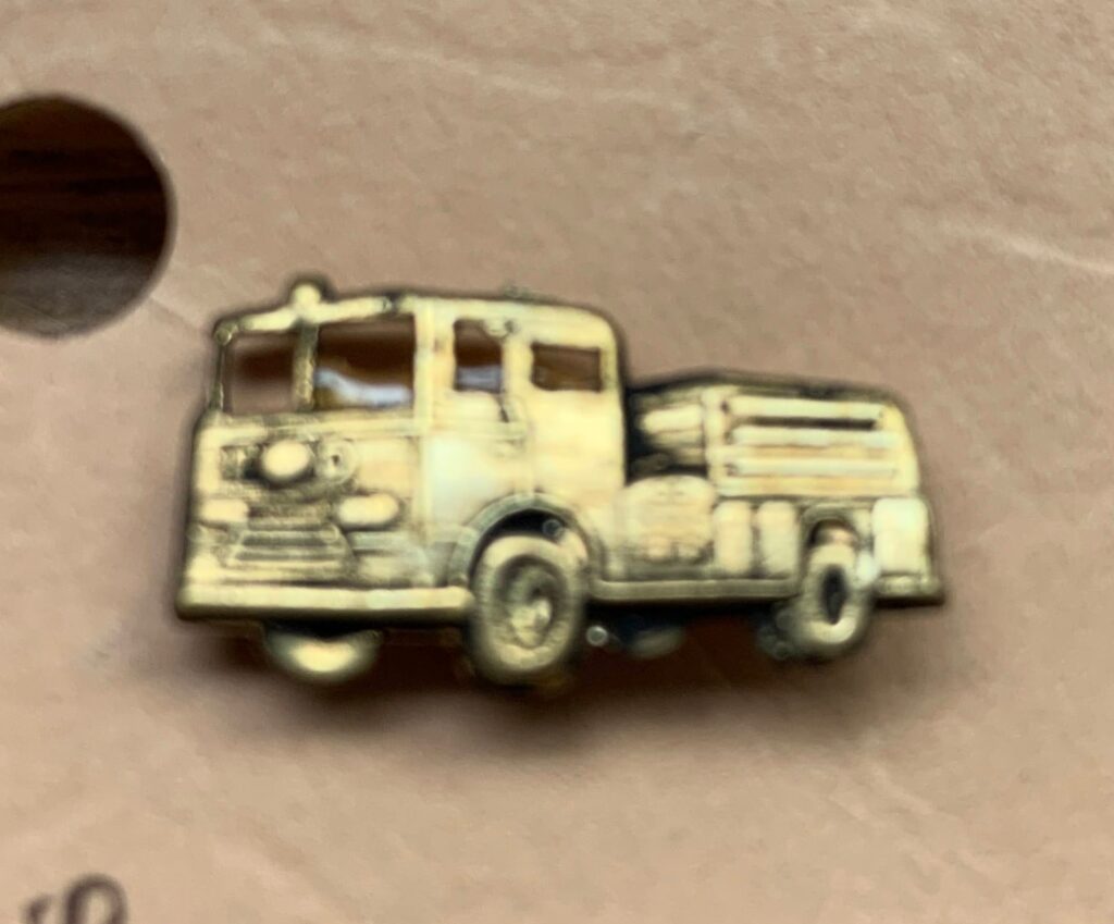 Lapel Pin - Antique Brass Fire Engine - The Fire Bell