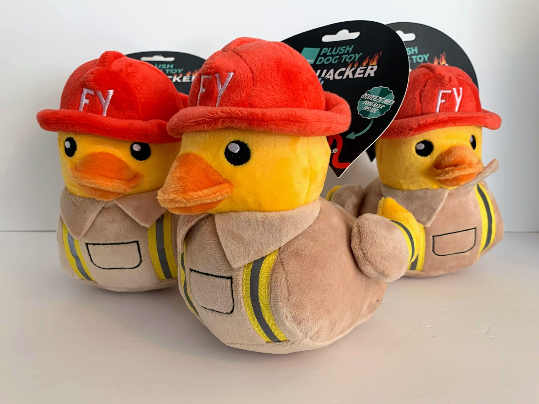 Dog Toy - Plush Fire "Quacker" Firefighter Duck - The Fire Bell